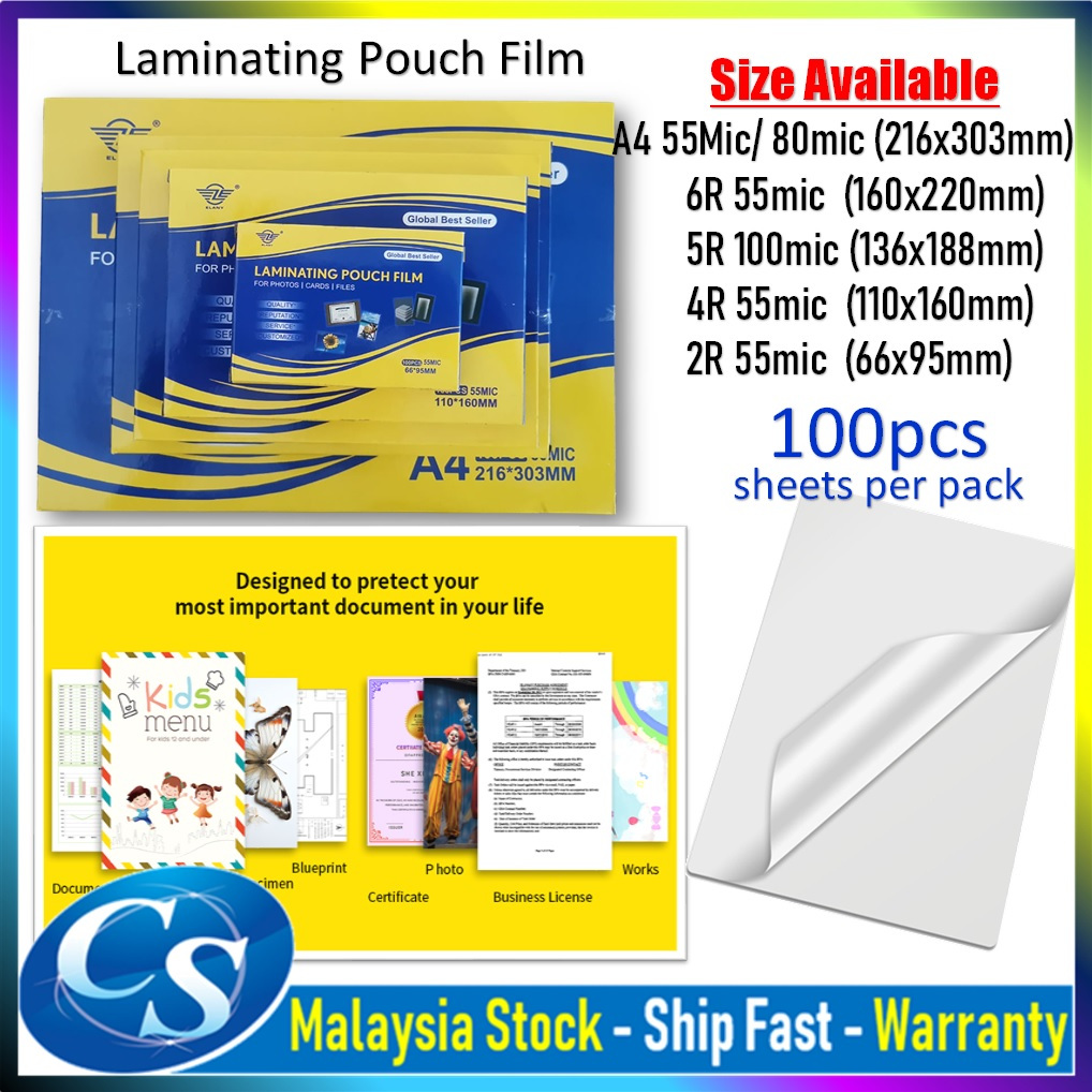 100 pcs sheets per pack Laminate Laminator 2R 3R 4R 5R 6R A4 Laminating Film Pouches Pouch 55mic ...