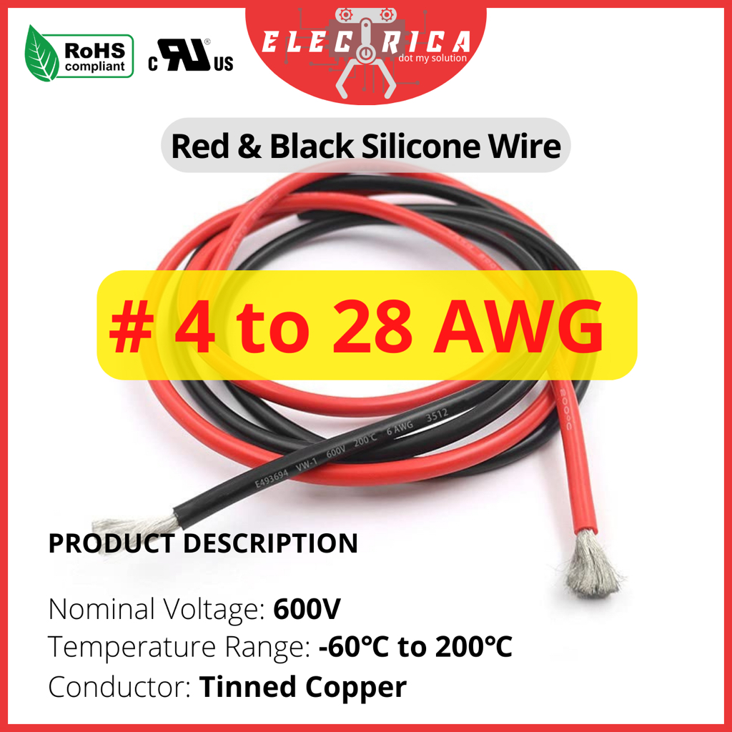 Black & Red High Quality Electronic Wire Oxygen Free Ultra-Soft Flexible Silicone Wire Cable ...