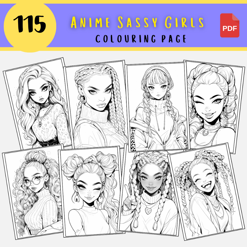 [PDF] A077 Anime Sassy Girls Colouring Pages | Adult Colouring Book ...