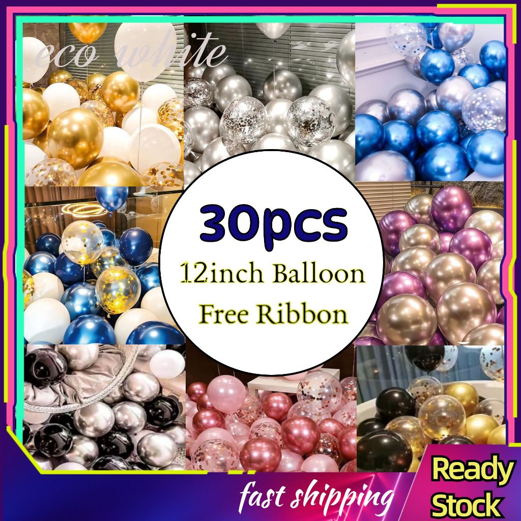 Quality Balloon 12 inch Standard Set Birthday Belon Helium Murah Besday ...
