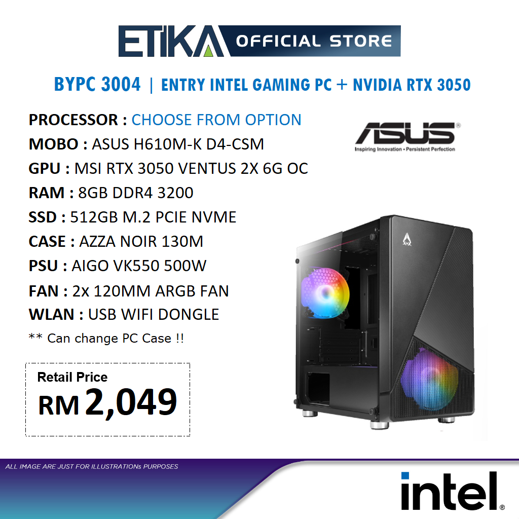ETiKA BYPC 3004 | Entry INTEL Gaming NEW DIY BUILD YOUR PC Desktop Set + Nvidia RTX3050 Graphics ...