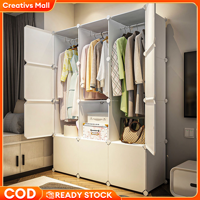 Clothes Storage Cabinet DIY Home Wardrobe Almari Baju Murah Stackable ...