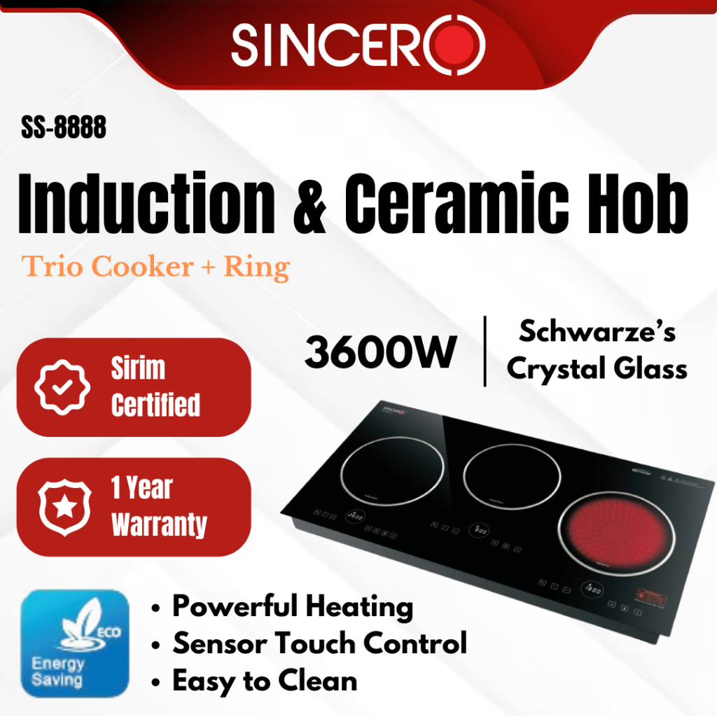 SINCERO 3600W Trio Intelligent Magnetic Induction & Ceramic Hob SS-8888 ...