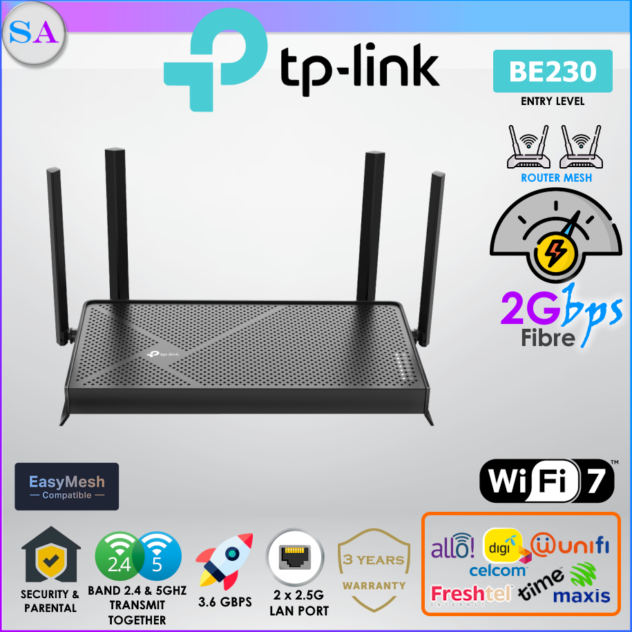 TP-Link Archer BE230 BE3600 WiFi 7 Wireless Dual Band EasyMesh Gigabit ...