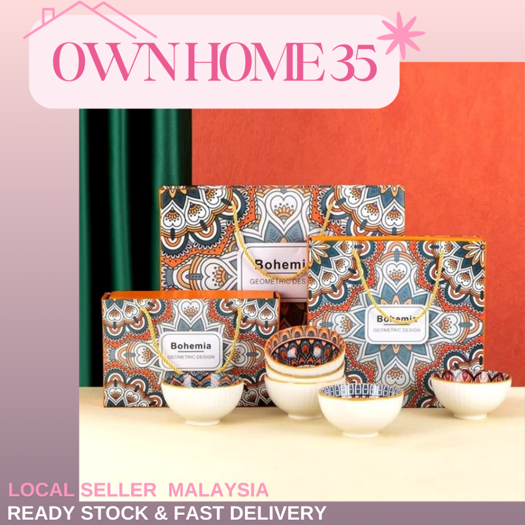 Bohemian Ceramic Rice Bowl Set Porcelain Set Mangkuk Keramik Microwave ...