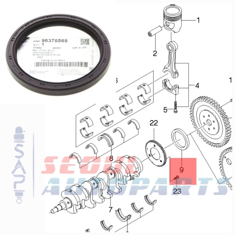OIL SEAL - FLYWHEEL & CRANKSHAFT = Aveo 1.4 & 1.5 / Optra 1.6 / Optra ...