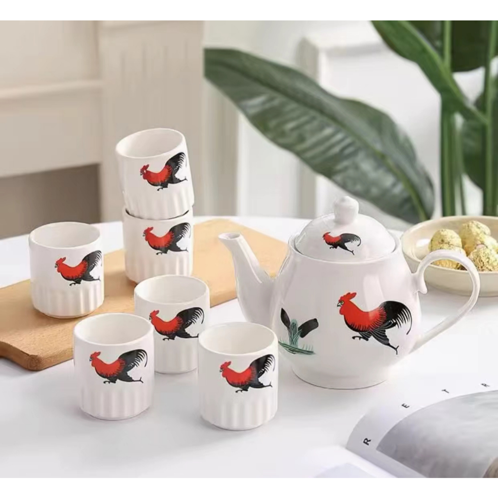 (1set) Rooster Series British Style Ceramic Teapot With Teacups Ayam ...