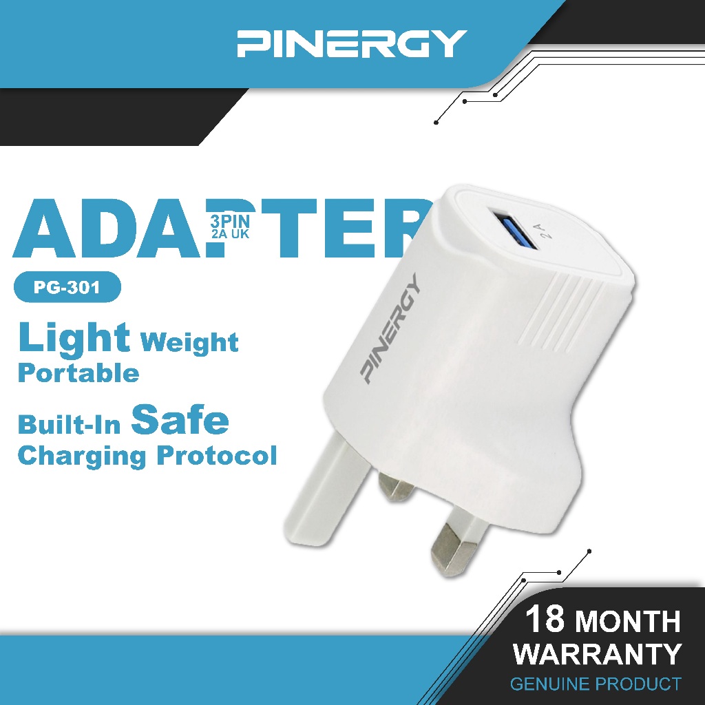 PINERGY USB Power Adapter 2A UK3 Pin Malaysia Plug USB Wall Charger UK ...
