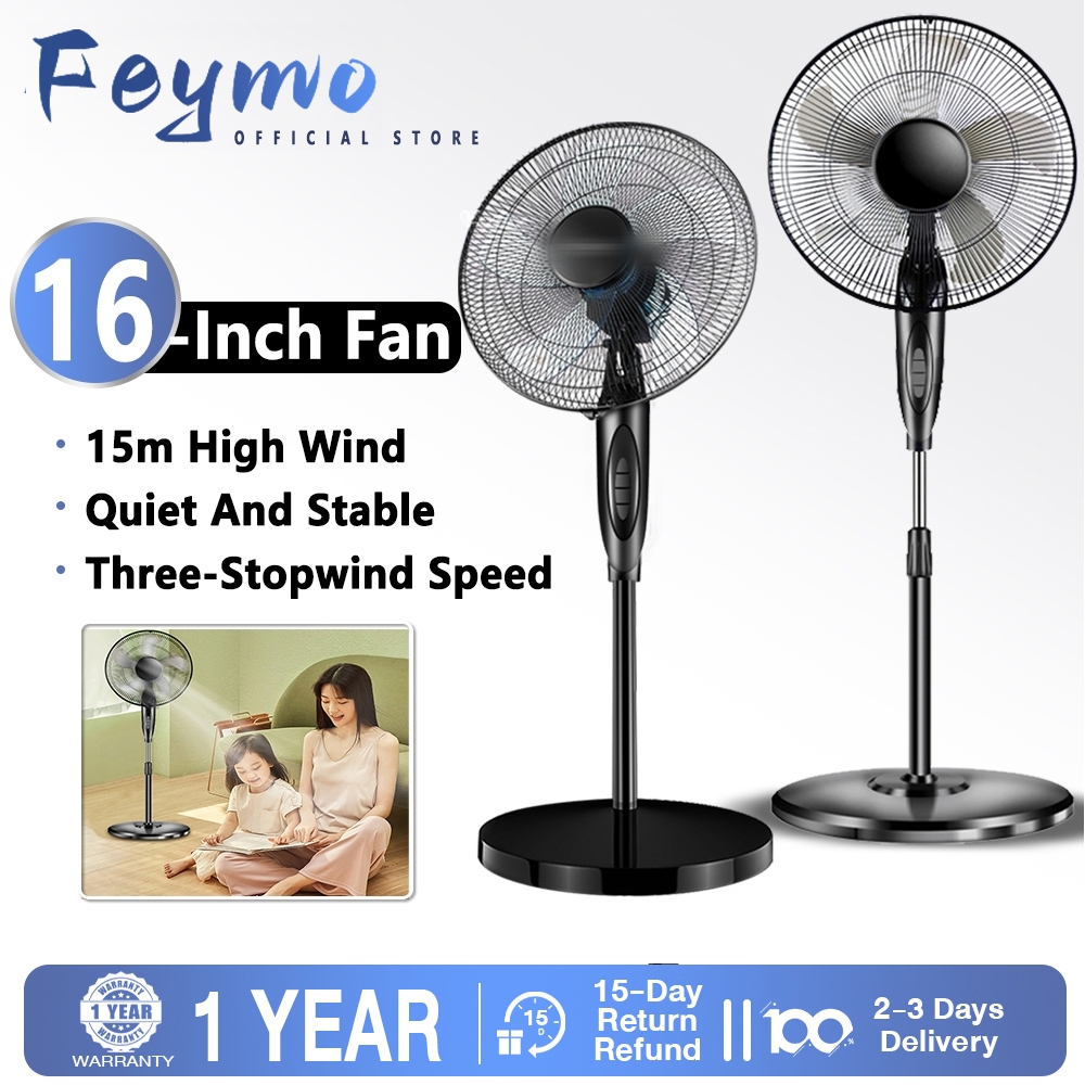 Feymo Kipas Berdiri 16 inch Stand Fan 3 Speed Control 5 Blades Silent Fan Strong Wind Floor Fan ...