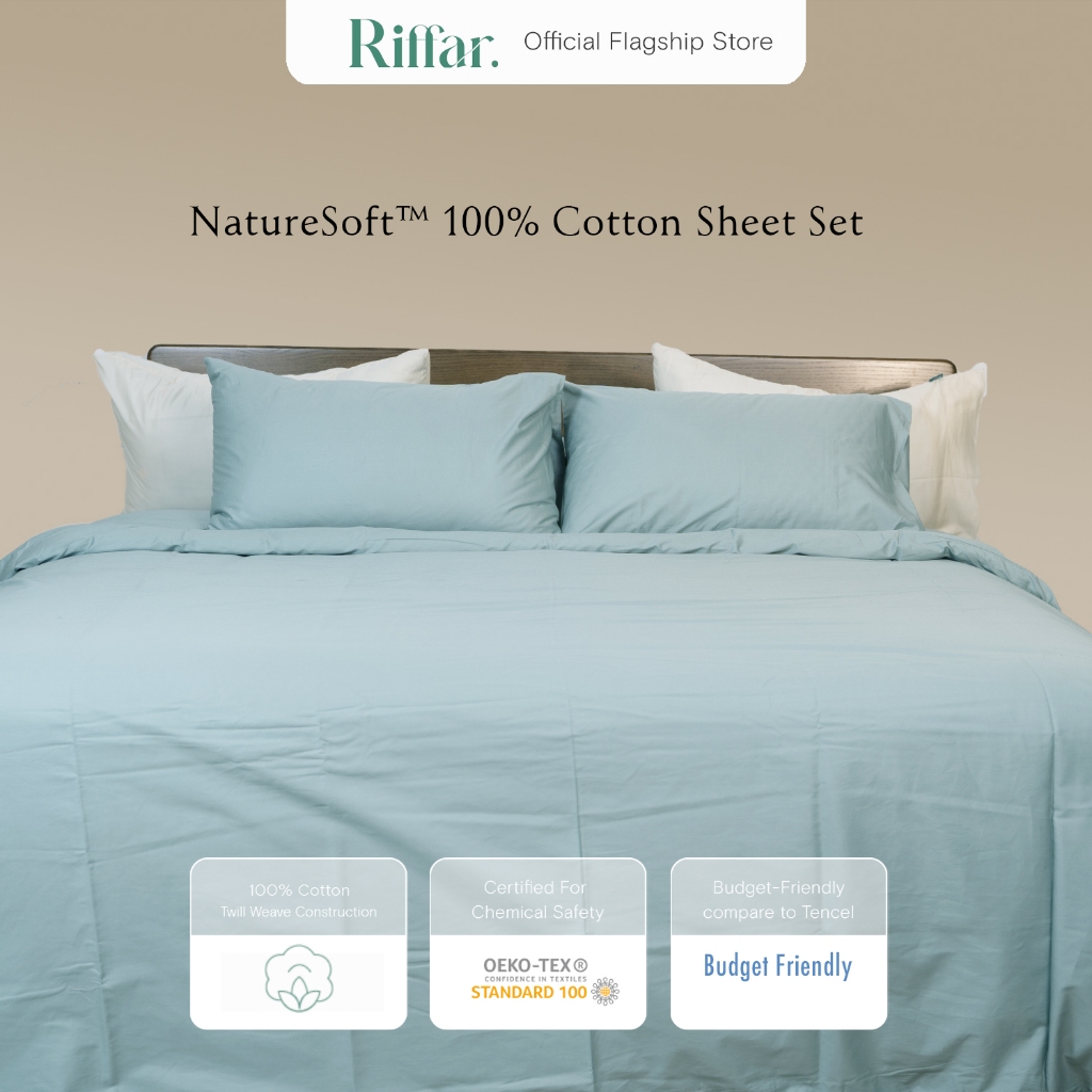 Riffar NatureSoft™ 100% Cotton 4 in 1 Handcrafted Soft Sheet Set ...