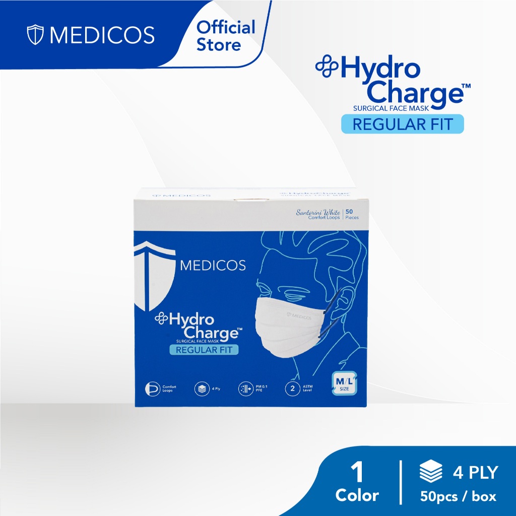 MEDICOS HydroCharge™ 4 Ply Surgical Face Mask Regular Fit - Santorini ...