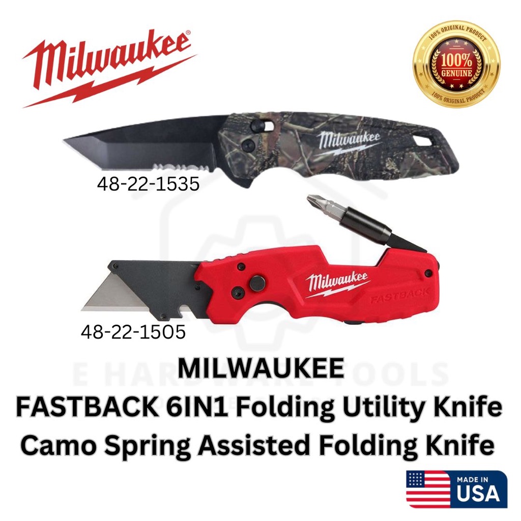 MILWAUKEE FASTBACK 6IN1 Folding Utility Knife 48-22-1505 Camo Spring ...
