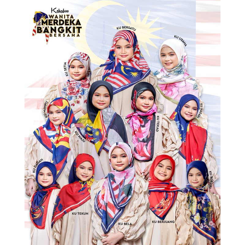 SALE Tudung Bawal Kekaboo Merdeka Kids & Bidang 50 Senang Bentuk Corak ...