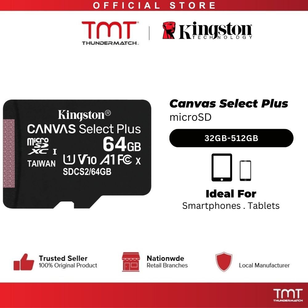 Kingston Genuine Canvas Select Plus microSD Memory Card SDCS2 (32GB/64GB/128GB/256GB) | Shopee ...