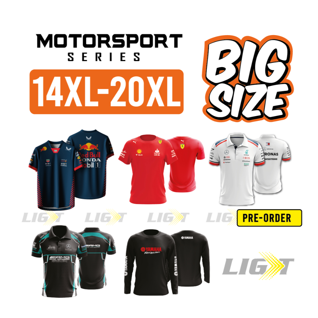 MOTORSPORT SUPER BIG SIZE - 14XL - 20XL Special LIGIT Design Shirt Baju ...