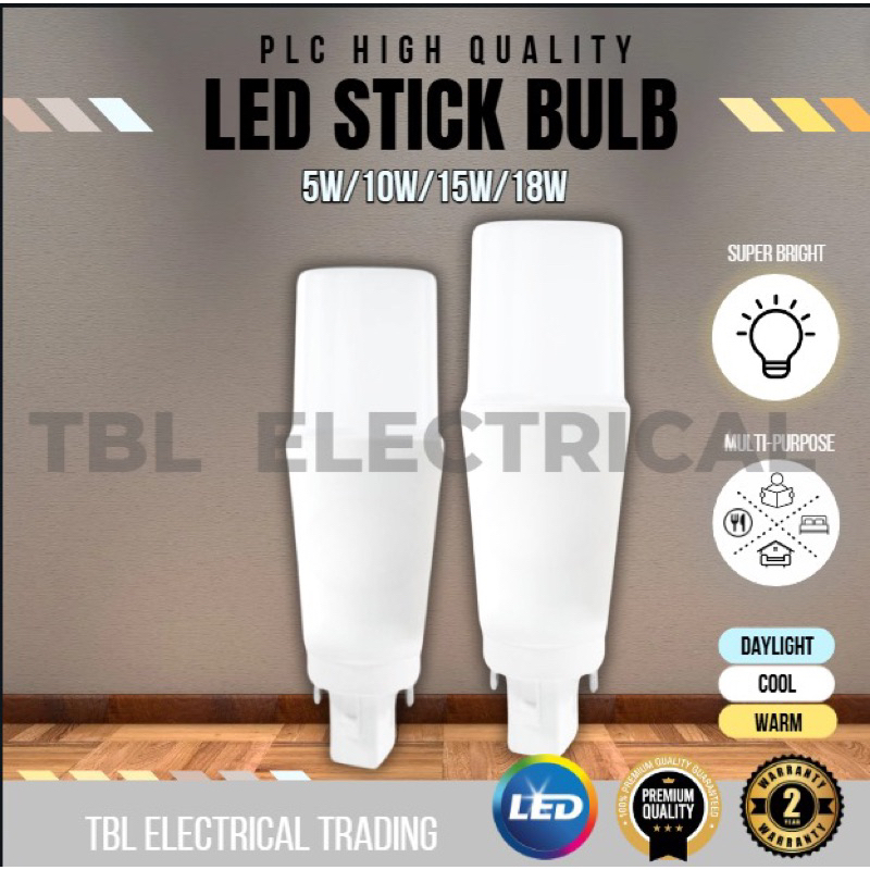 LED Stick Bulb PLC 10W 15W Energy Saving Mentol Lampu Meja Siling Ceiling Lighting Table Lampu ...