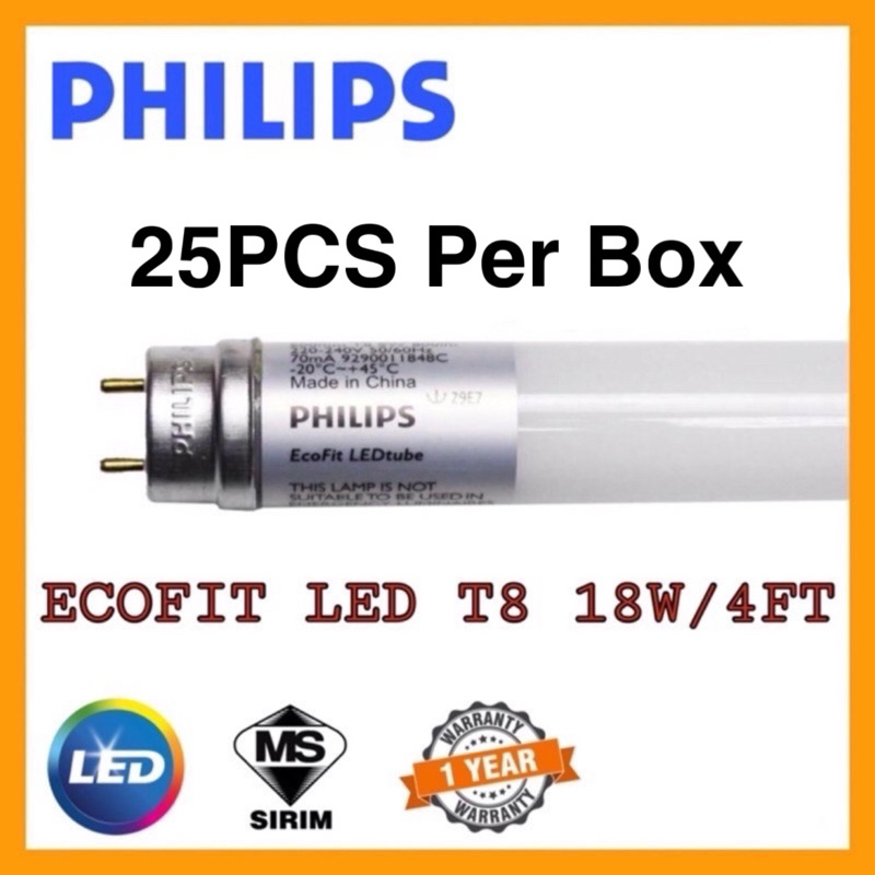 PHILIPS ECOFIT LED T8/18W / 20W 4FT GLASS TUBE 25PCS PER BOX | Shopee Malaysia