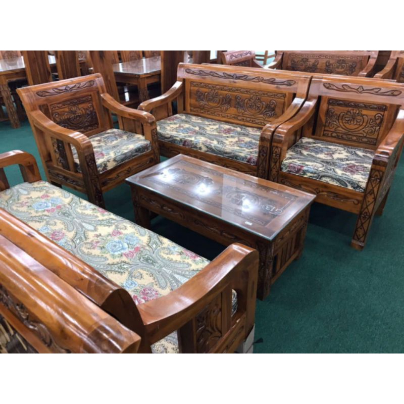 SOFA KAYU JATI SET BARU DESIGN DESIGN CANTIK KUKUH | Shopee Malaysia