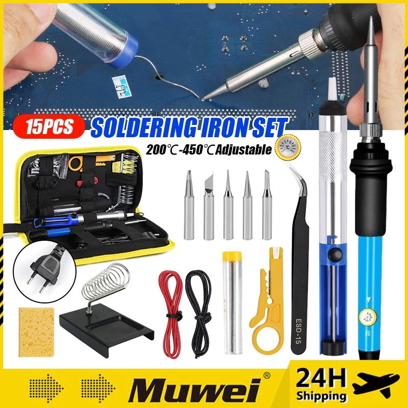 60W Adjustable Temperature Soldering Iron 936 Tips Station Solder Tools ...