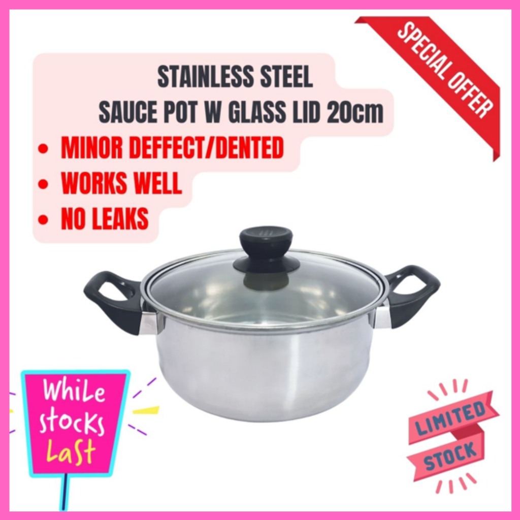 Sauce Pot With Glass Lid Stainless Steel 20cm (MINOR DEFECT/DENTED ...