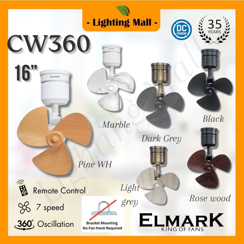 Elmark CW360 Ceiling Corner Fan 16 inch Remote control Corner Fan 3 ABS ...