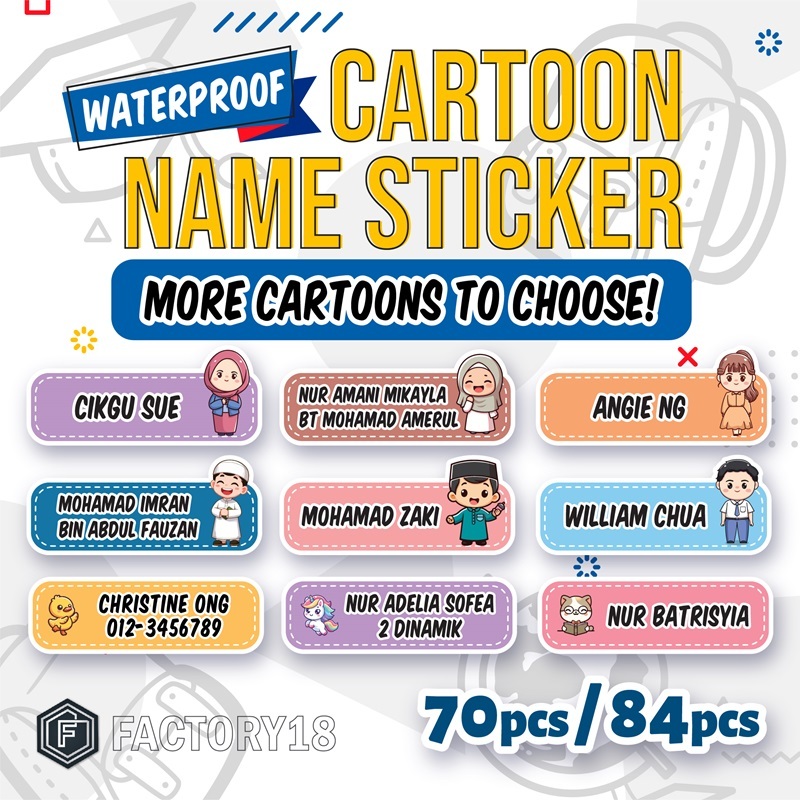 Name Sticker With Cute Cartoon Design Waterproof Name Sticker | Shopee ...