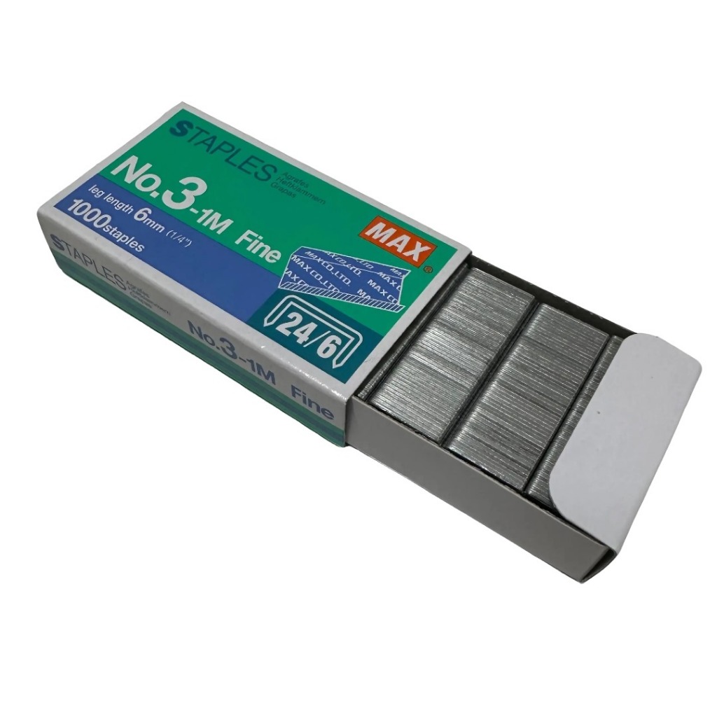 [1 Box] Max Staples No.3-1M 24/6 Fine ( 1000 Staples per Box / Leg ...