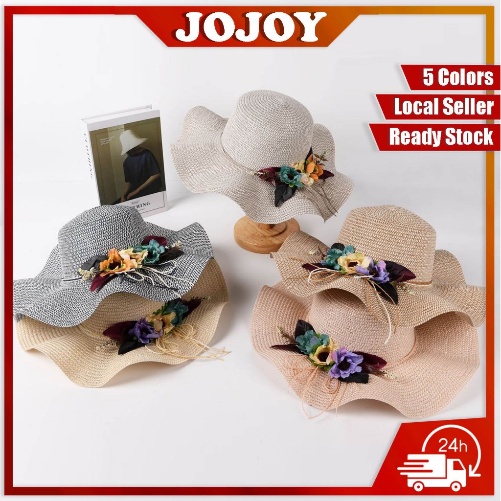 JOJOY Topi Pantai Perempuan Besar Topi Muslimah Straw Hat Korean ...