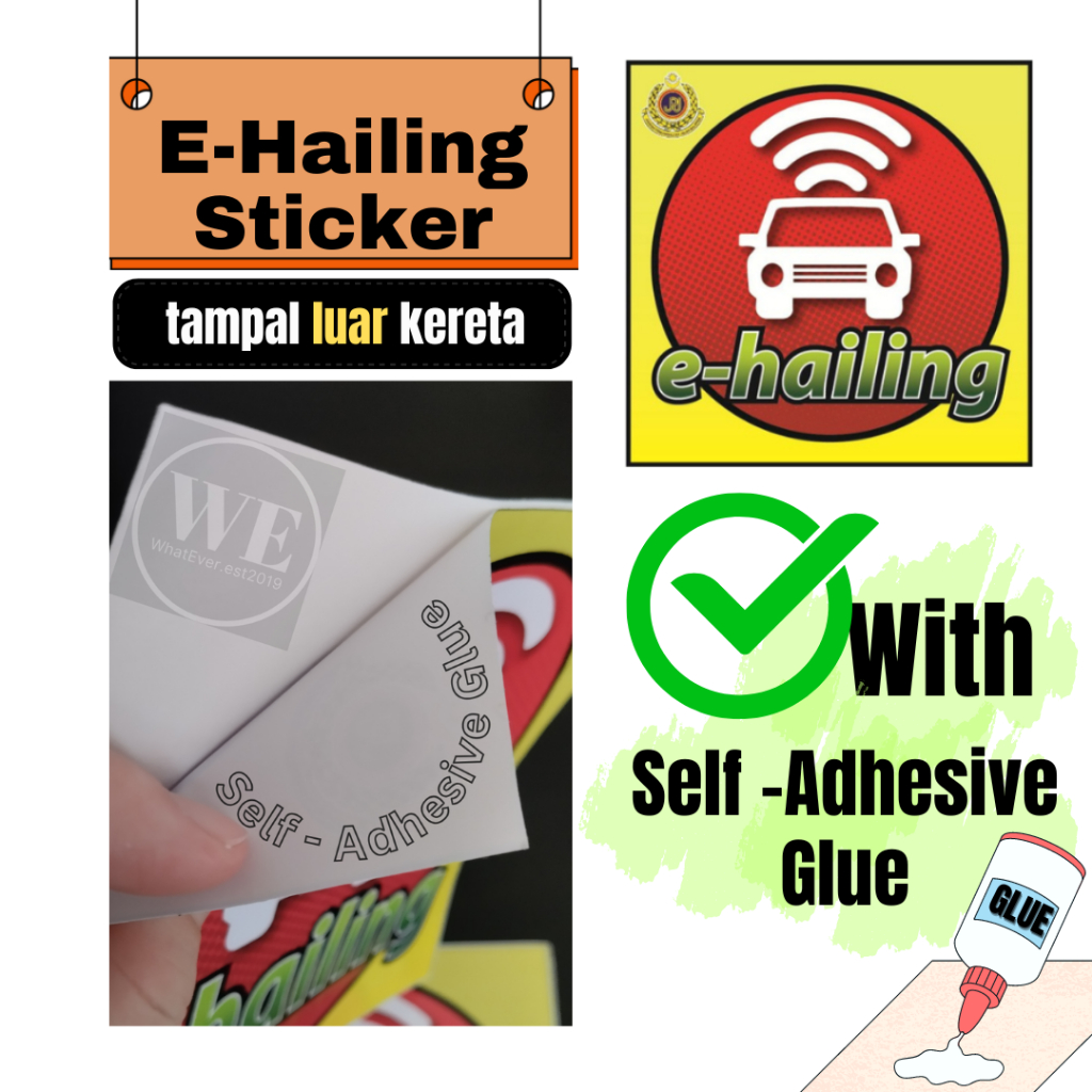 🇲🇾 E-Hailing Sticker with Self Adhesive Glue for Car (2pcs 15cmx15cm ...