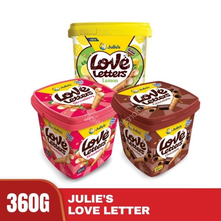 JULIE'S LOVE LETTERS TUB 360G (CHOCOLATE / STRAWBERRY / LEMON) 18 CONVENIENT TRADITIONAL COOKIES ...