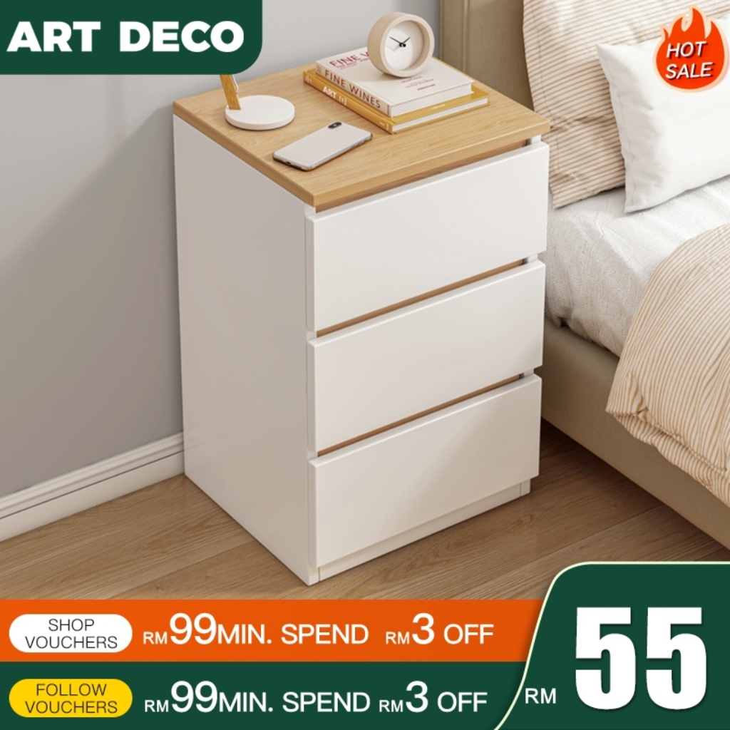 Side Table Bedroom Bedside Table Wooden drawer storage Small Table Meja ...