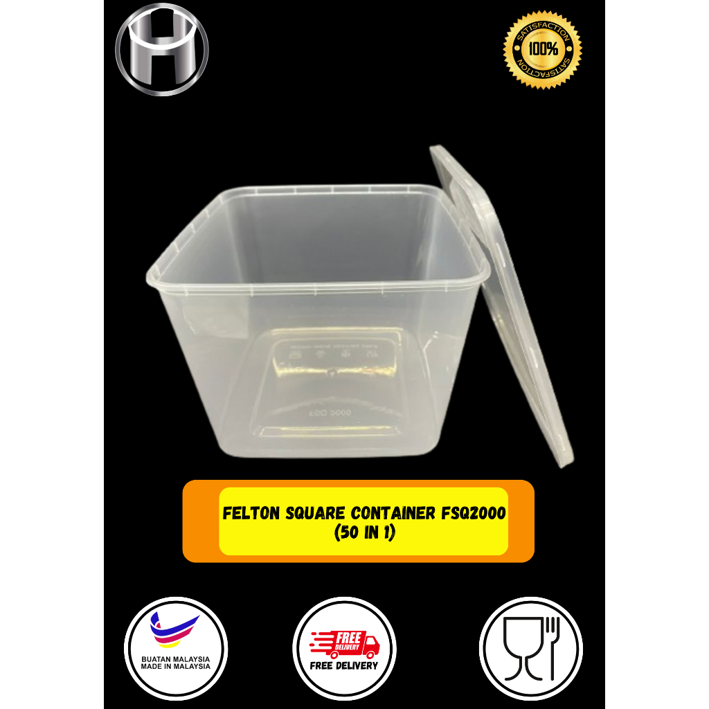 FELTON DISPOSABLE SQUARE CONTAINER FSQ2000 (50 IN 1) / MICROWAVE SAFE ...