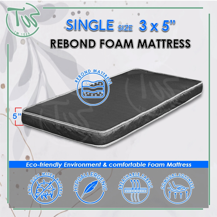 TW【SINGLE】 SYNOWA 3x5" INCH Single Size Rebond Foam Mattress Black/ 3 ...