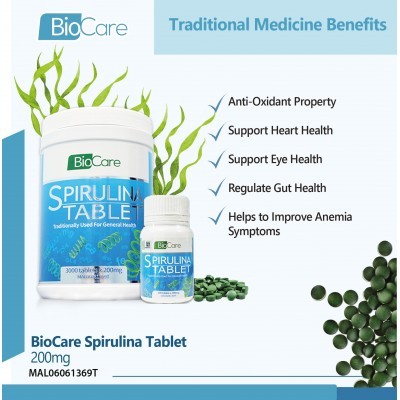 BioCare Spirulina 3000 tablets x 1 (AUTHENTIC & NEW) | Shopee Malaysia