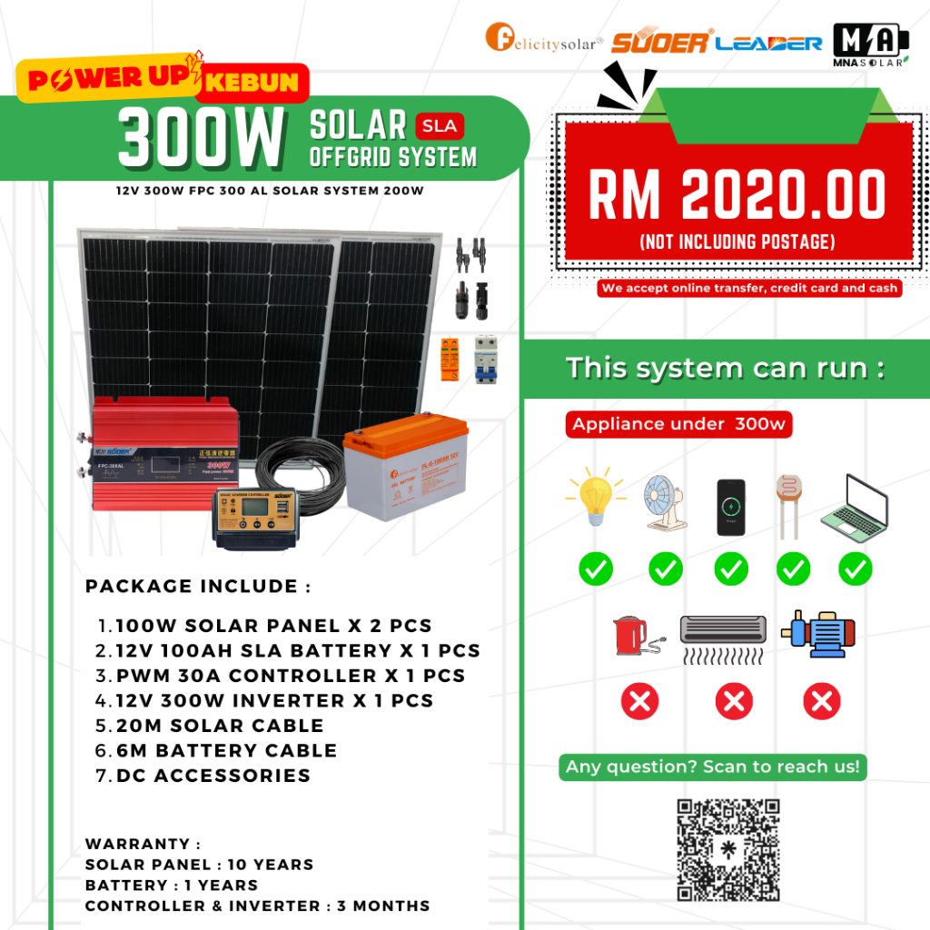 PAKEJ SOLAR UNTUK KEBUN 300W/500W - LAMPU + KIPAS + CAS FON + LAPTOP ...