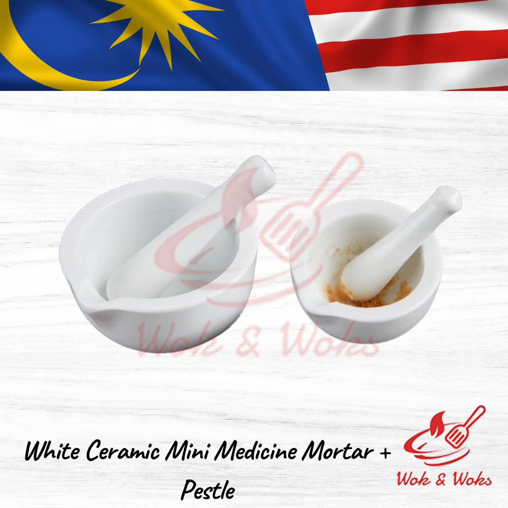 White Ceramic Mini Medicine Mortar + Pestle / Lesung Ubat Mini Seramik ...