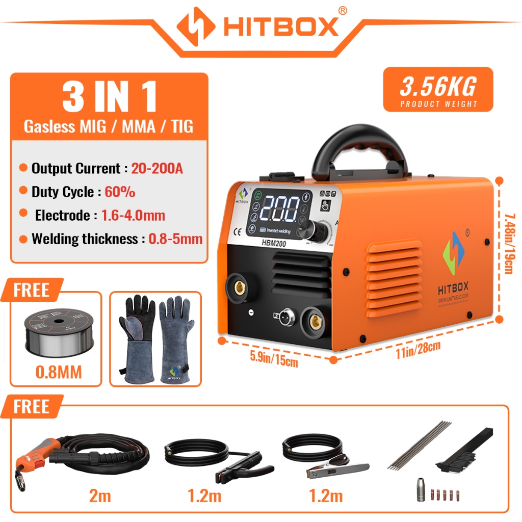 HITBOX Welding Machine HBM200 MIG MACHINE MMA ARC INVERTER GASLESS ...