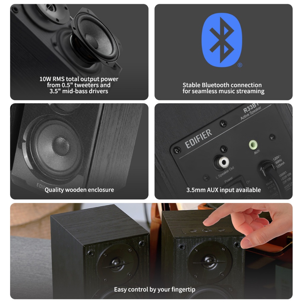 Edifier R33BT Bookshelf Speaker - Bluetooth V5.0 | 3.5" Mid Bass Driver ...