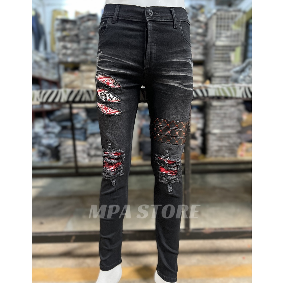 Bigbank Jeans Koyak Kulit Paha Bercorak / Ripped jeans / Seluar Koyak ...