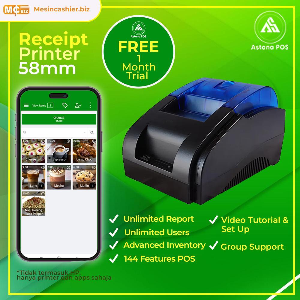 THERMAL RECEIPT 58MM USB+BLUETOOTH MESIN CASHIER DIGITAL ASTANA POS ...