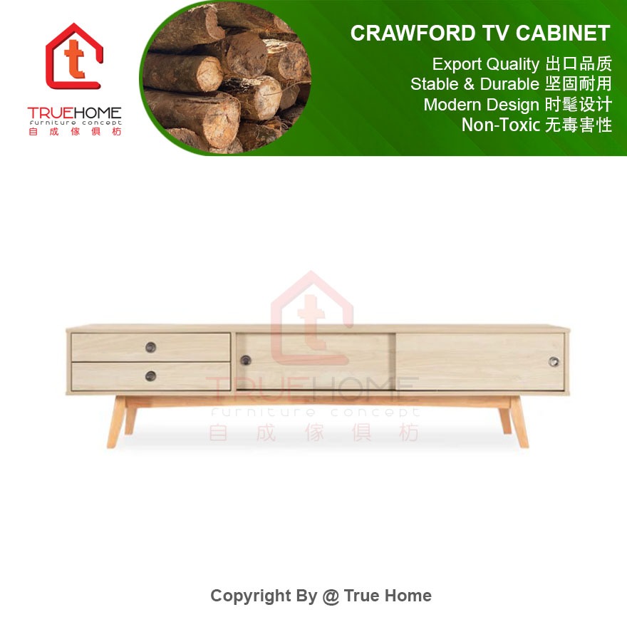 CRAWFORD TV Cabinet/TV Console/180 CM/Solid Malaysia Oak Wood + MDF ...