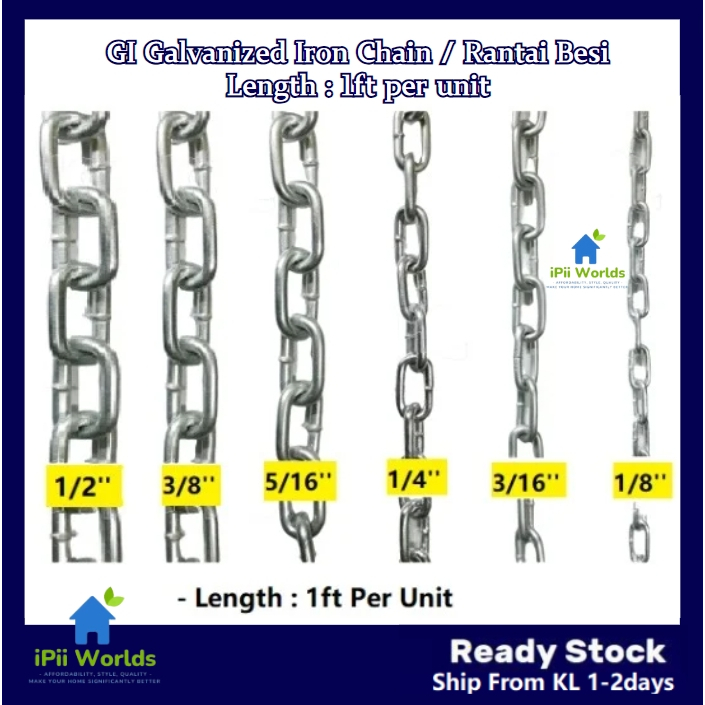 iPii【Sell By Kaki /Feet 】 GI Galvanized Iron Chain / Rantai Besi (1/8 ...