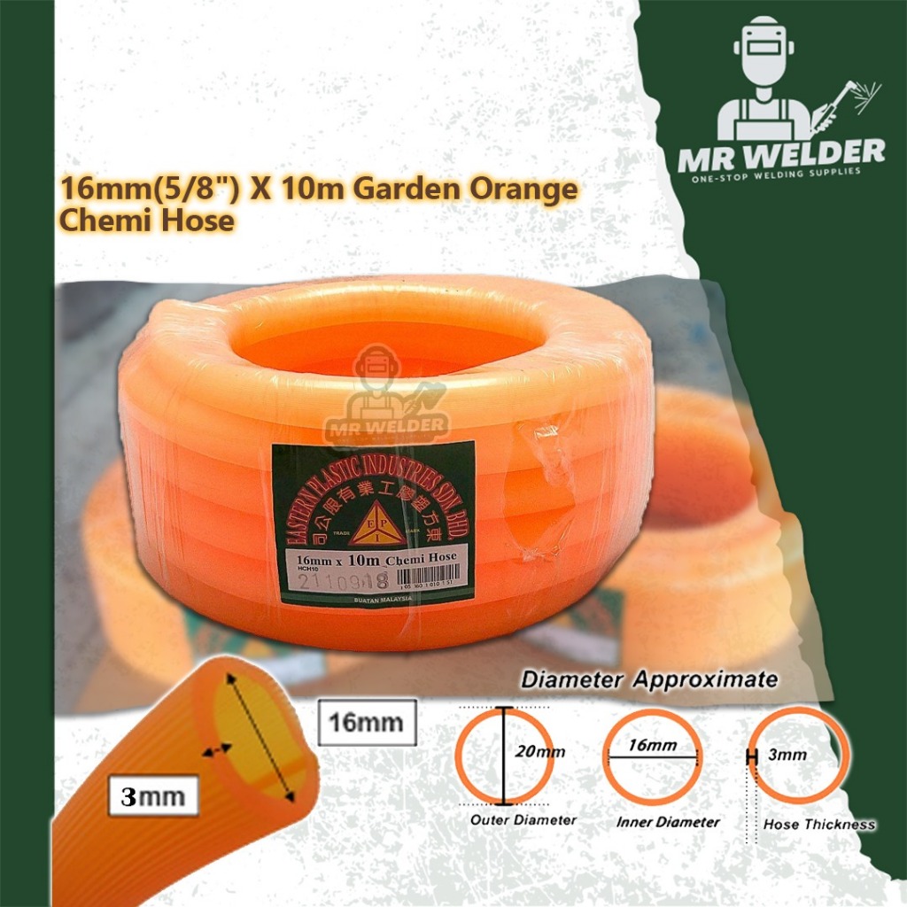 16MM(5/8") X 30 Meter Garden Orange Chemi Hose (3mm Thickness) | 16mm ...