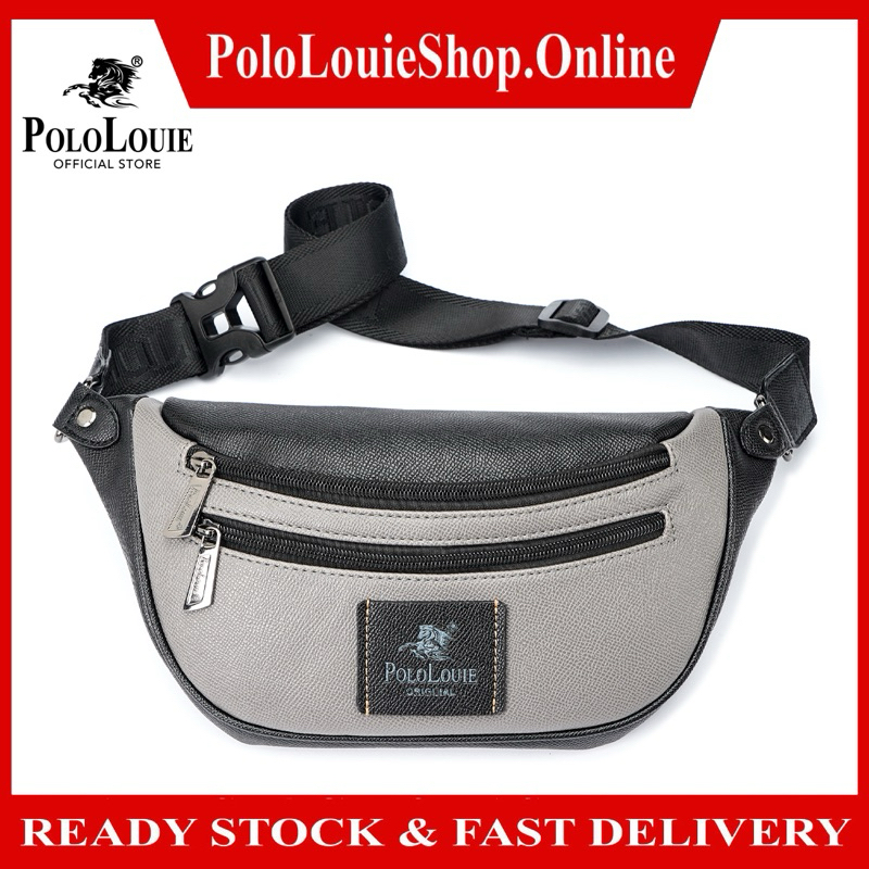 Original Polo Louie Men New Grain Leather Waist Bag Double Zipper ...