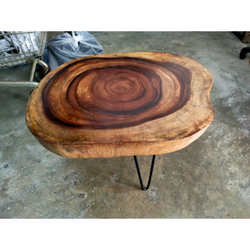 Solid Wood Slab Coffee Table With V Steel Leg Smooth Finishing With ...