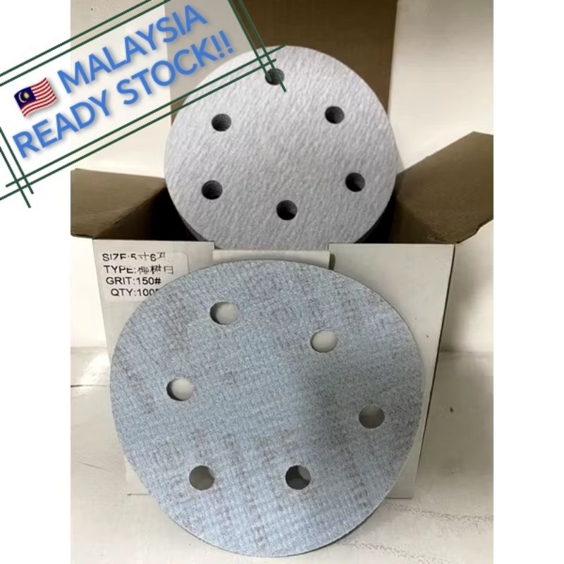 🇲🇾 READY STOCK! 5inch6hole Abrasive Sanding Disc-White(100pcs)#Round ...