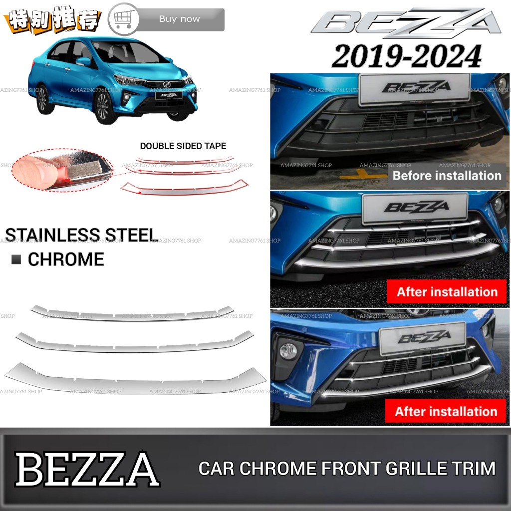 AMAZING PERODUA BEZZA 2019-2024 CHROME FRONT BUMPER GRILLE GARNISH ...
