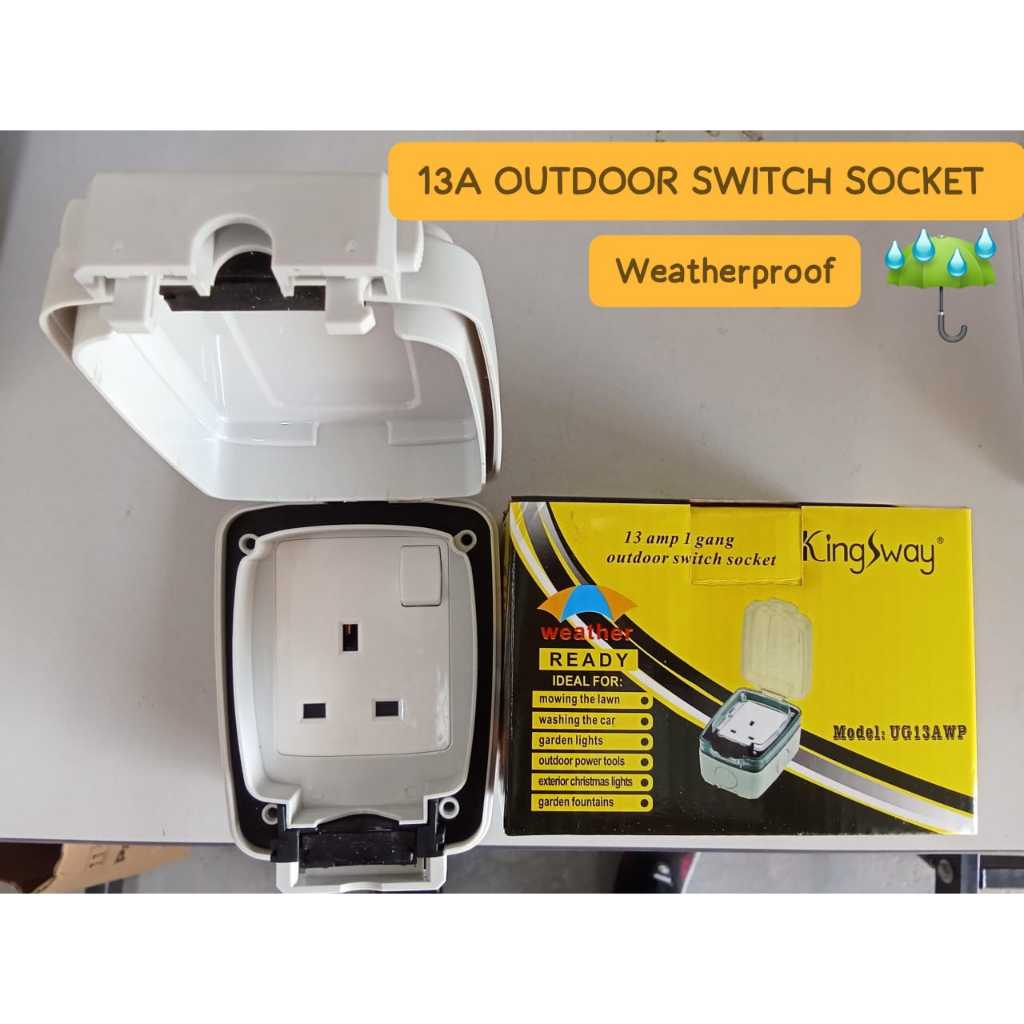 KINGSWAY & NIPPON IP66 13A WEATHERPROOF OUTDOOR SWITCH SOCKET AND NO ...