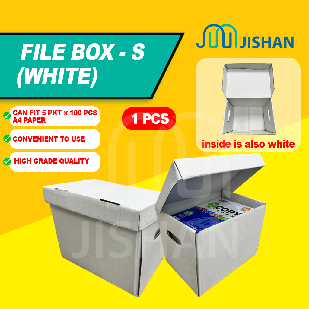 [1pc] White File Box S with Lid & Handle / A4 Paper Storage Carton ...