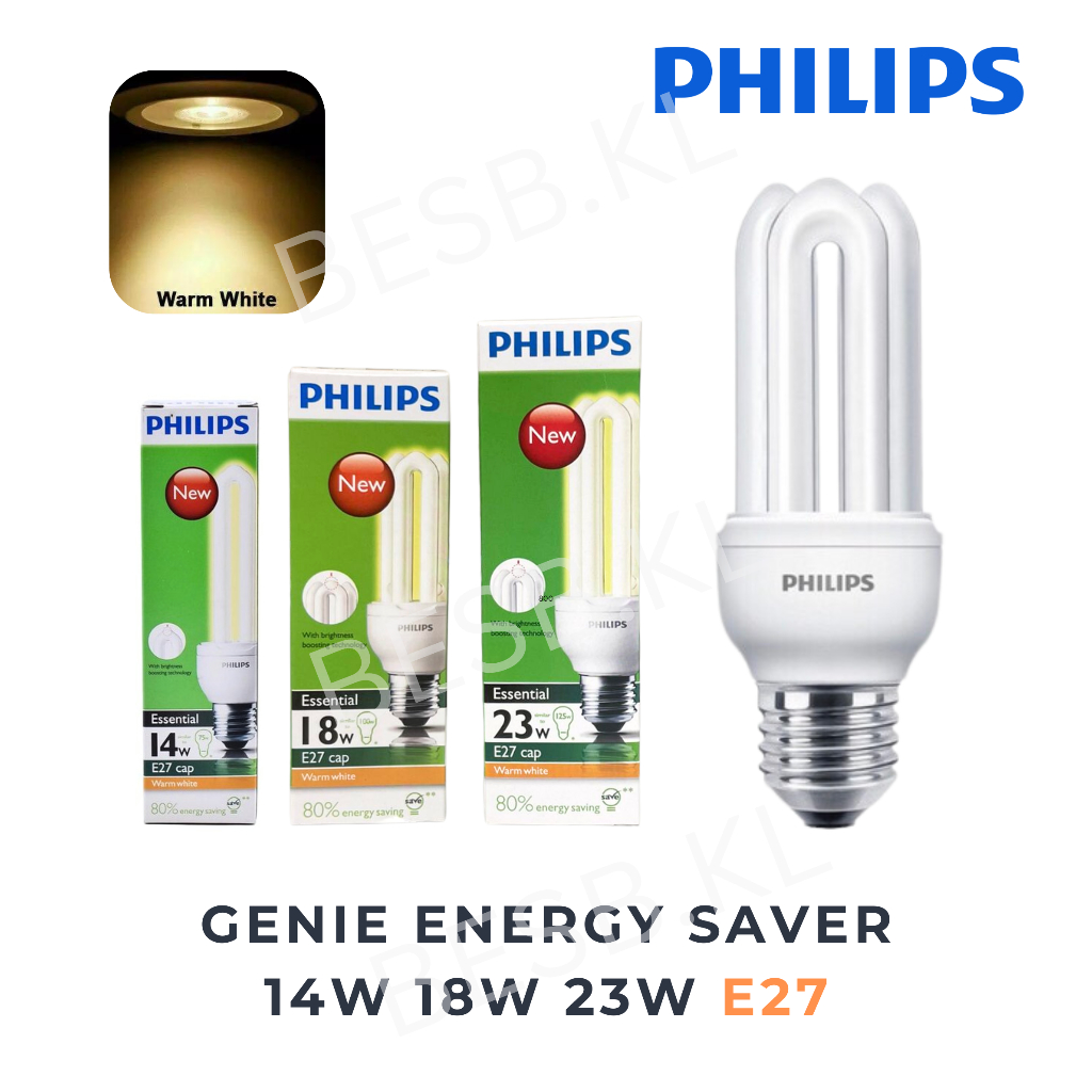 PHILIPS Essential E27 PLCE 14W 18W 23W Energy Saver Warm White 220-240V 50-60Hz 8000hours ...